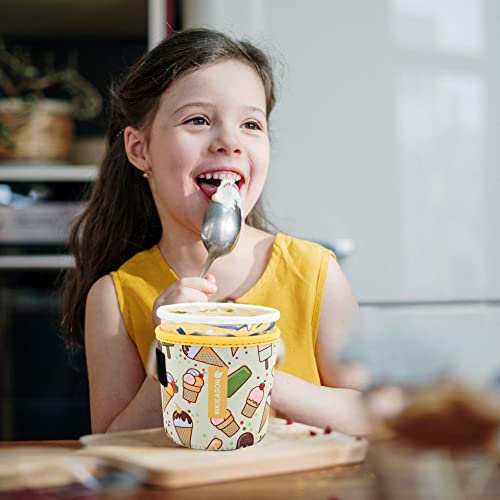 WK IEASON Ice Cream Sleeve Pin Neoprene Cooler Coozie Sleeve Insulators Cream Sleeves Neoprene Cover Holder with Spoon Holder (Floral patterns)