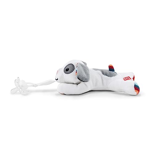 Plush Animal Pacifier Holder - Detachable Universal Paci Toy for Babies & Toddlers, Dexy The Dog White and Grey Stuffed Animal by ZazuKids