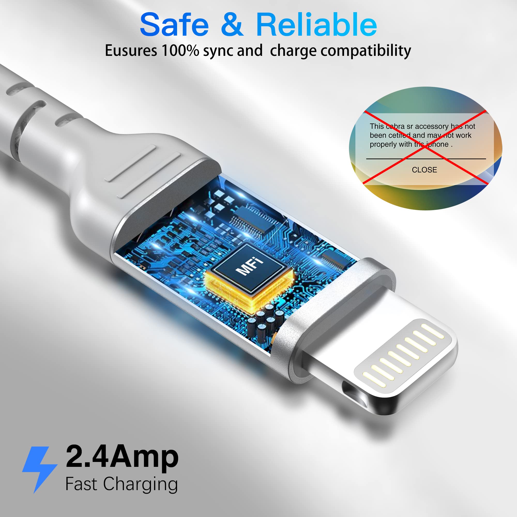 1.5ft iPhone Charging Cable Short, 3-Pack Braided USB A to Lightning Cord CarPlay [MFi Certified] Compatible with Apple iPhone 14 13 12 11 Pro/Max/Mini Xs SE2, Short Lightning Cable for Car
