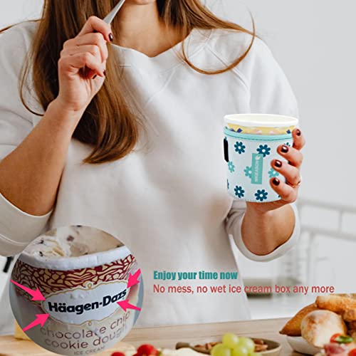 WK IEASON Ice Cream Sleeve Pin Neoprene Cooler Coozie Sleeve Insulators Cream Sleeves Neoprene Cover Holder with Spoon Holder (Floral patterns)