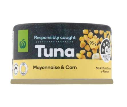 Woolworths Tuna Mayonnaise And Corn 95G - Responsibly caught tuna without use of fish aggregating devices. No artificial colours, flavours or preservatives.