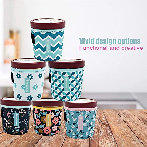 WK IEASON Ice Cream Sleeve Pin Neoprene Cooler Coozie Sleeve Insulators Cream Sleeves Neoprene Cover Holder with Spoon Holder (Floral patterns)