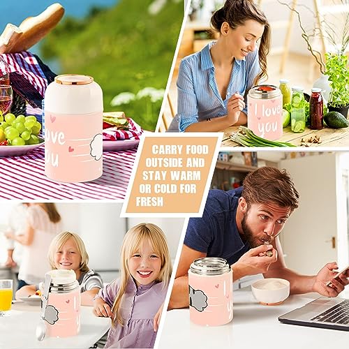 CUPADA I Love You Food Jar for Hot and Cold, Valentines Cat Paw Insulated Food Jars Vacuum 17OZ with Folding Spoon for Work Trip Picnic Camping