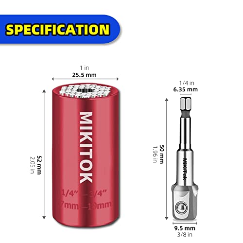 MiKiTok Universal Socket Universal Socket Wrench Craftmanstoolset,Birthday Gifts for Men Women Husband Him Boyfriend 1/4"-3/4" (7mm to 19mm)