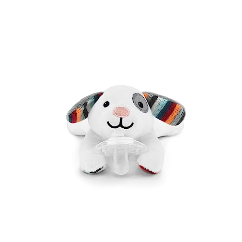 Plush Animal Pacifier Holder - Detachable Universal Paci Toy for Babies & Toddlers, Dexy The Dog White and Grey Stuffed Animal by ZazuKids