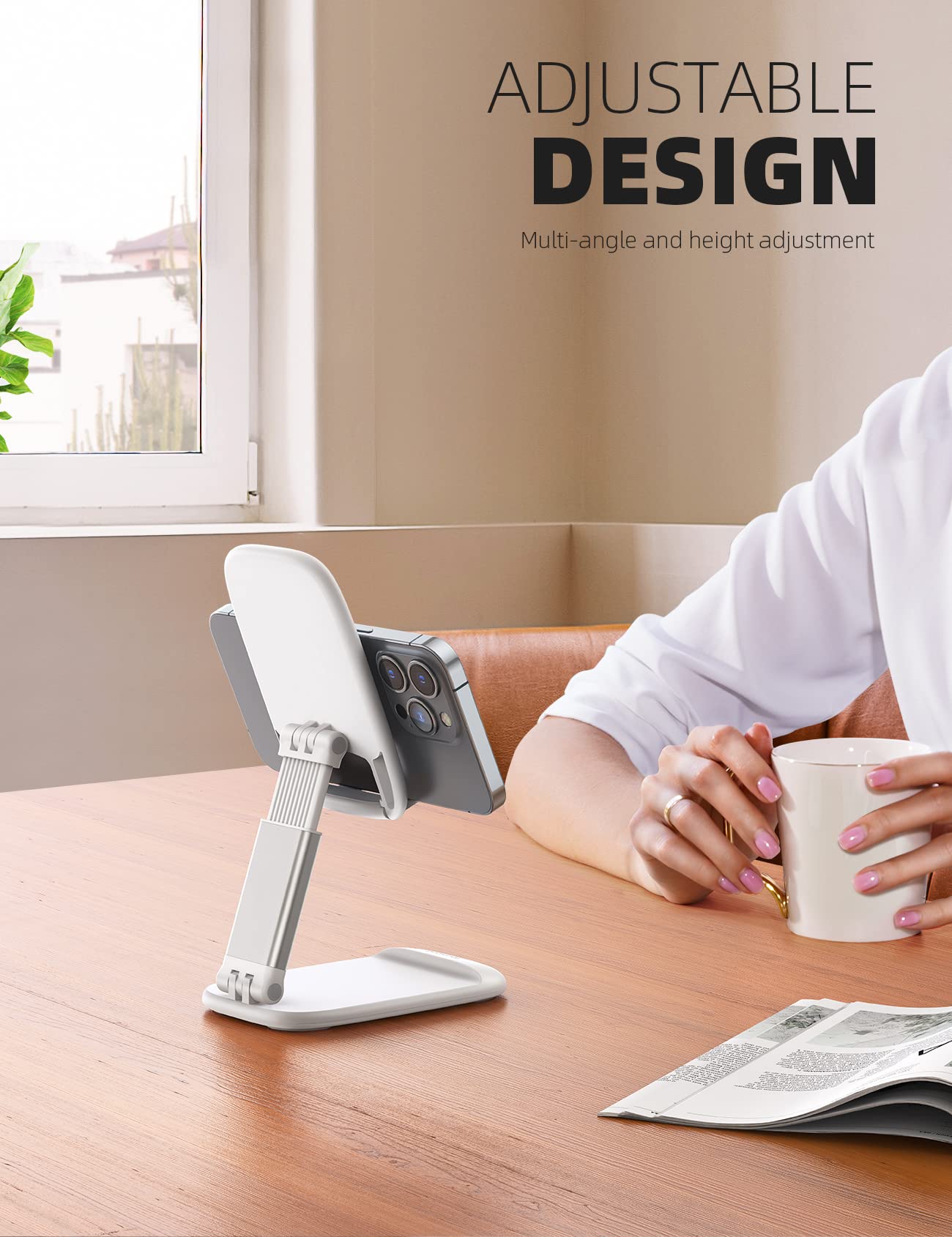 Lamicall Stand Phone Accessories, Desk - White Office Cell Holder, Desktop, Office Desk Accessories, for iPhone 16 15 14 13 12, Decor, Phone
