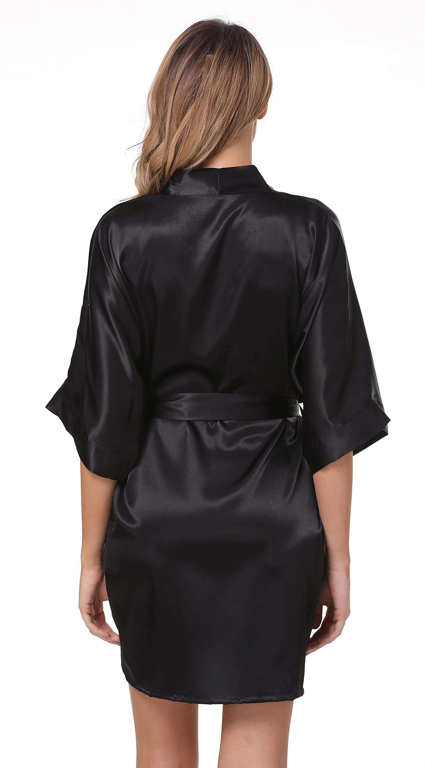 The Bund Women's Pure Colour Short Kimono Robes with Oblique V-Neck, XX-Large, Black
