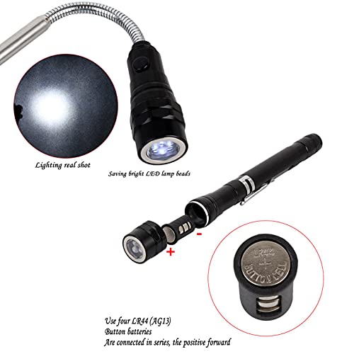 TTSLVS Gifts for Dad&Men Fathers Day,Magnetic Pickup Tool with LED, Telescoping Magnet Flashlight Pickup Stick Cool adget,Thanksgiving Day Christmas Stocking Stuffers Gift for Husband Boyfriend,Black