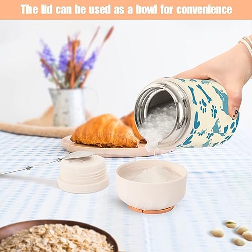 CUPADA Cute Dachshund Puppy Food Jar for Hot and Cold, Paw Prints Bones Insulated Food Jars Vacuum 17OZ with Folding Spoon for Work Trip Picnic Camping