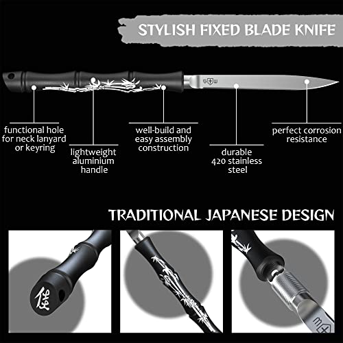 GOOD WORKER Japanese Utility Knife - Letter Opener - Envelope Opener - Mail Opener - Small Black Fixed Blade Knife for Men Women - Kubaton - Secret Santa Gift 130129