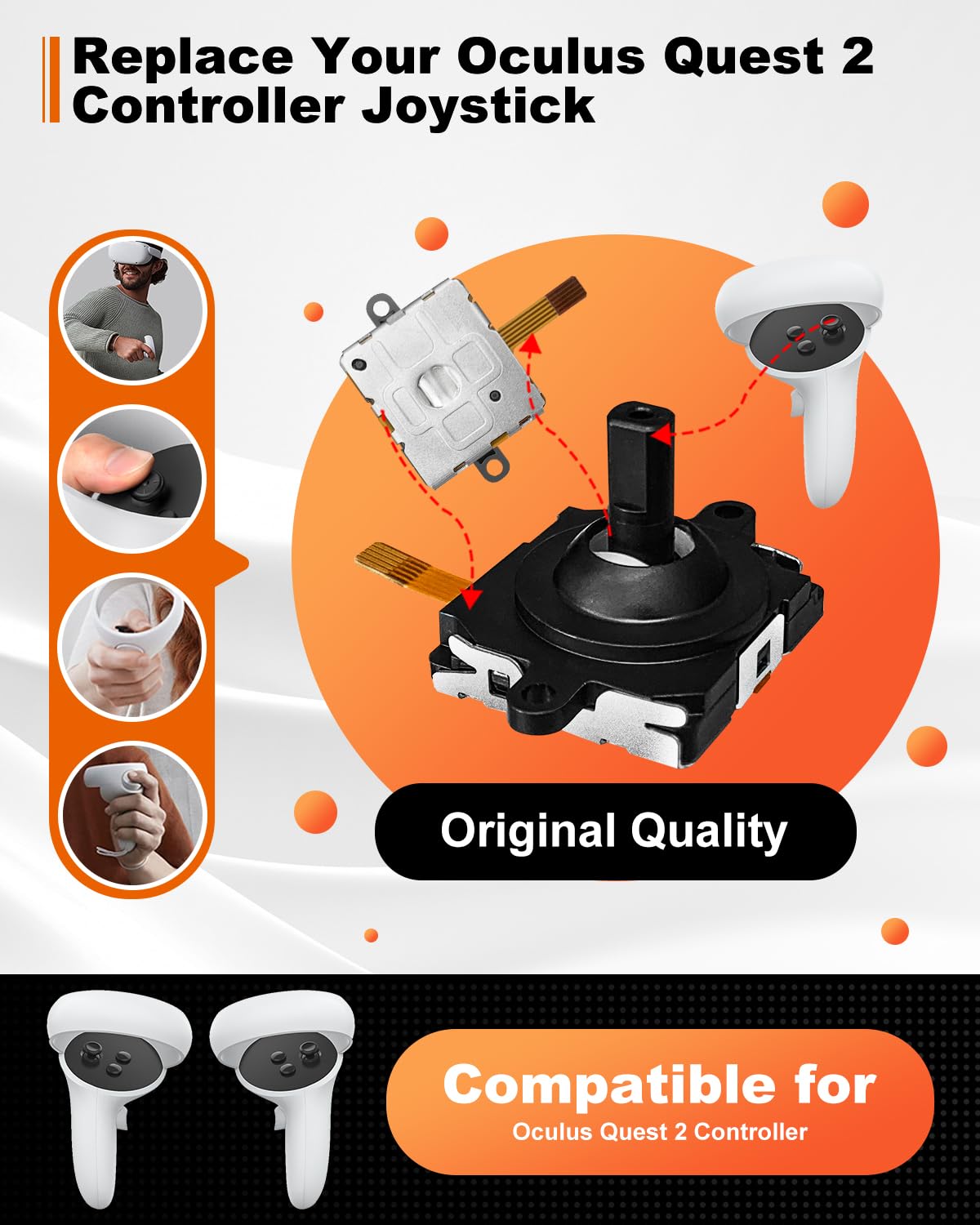 Replacement Kit for Oculus Quest 2 Controller/Meta Quest 3 Controller (13-in-1), DUXICEPIN Joysticks, Thumbstick, Screwdriver, Tweezer & Pry Tool-Ultimate Meta Quest 3 Controller Accessories (Black-13-in-1)