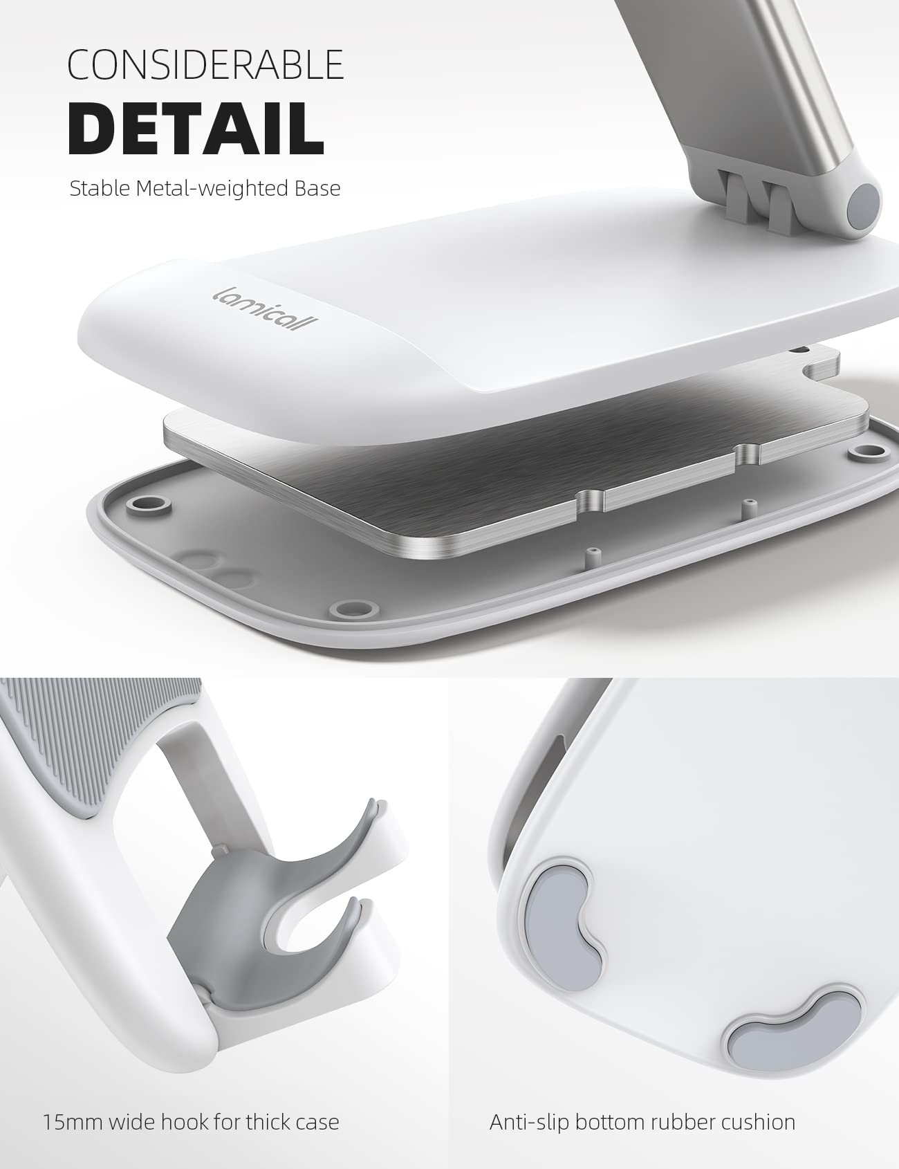 Lamicall Stand Phone Accessories, Desk - White Office Cell Holder, Desktop, Office Desk Accessories, for iPhone 16 15 14 13 12, Decor, Phone