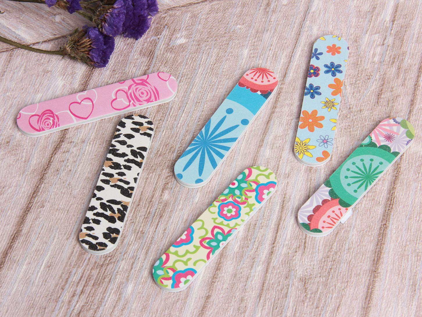 SBYURE 48 Pcs Colorful Girly Nail File,Double Sided Natural Emery Board Set Bulk for Women,Cosmetic Manicure,Color Random