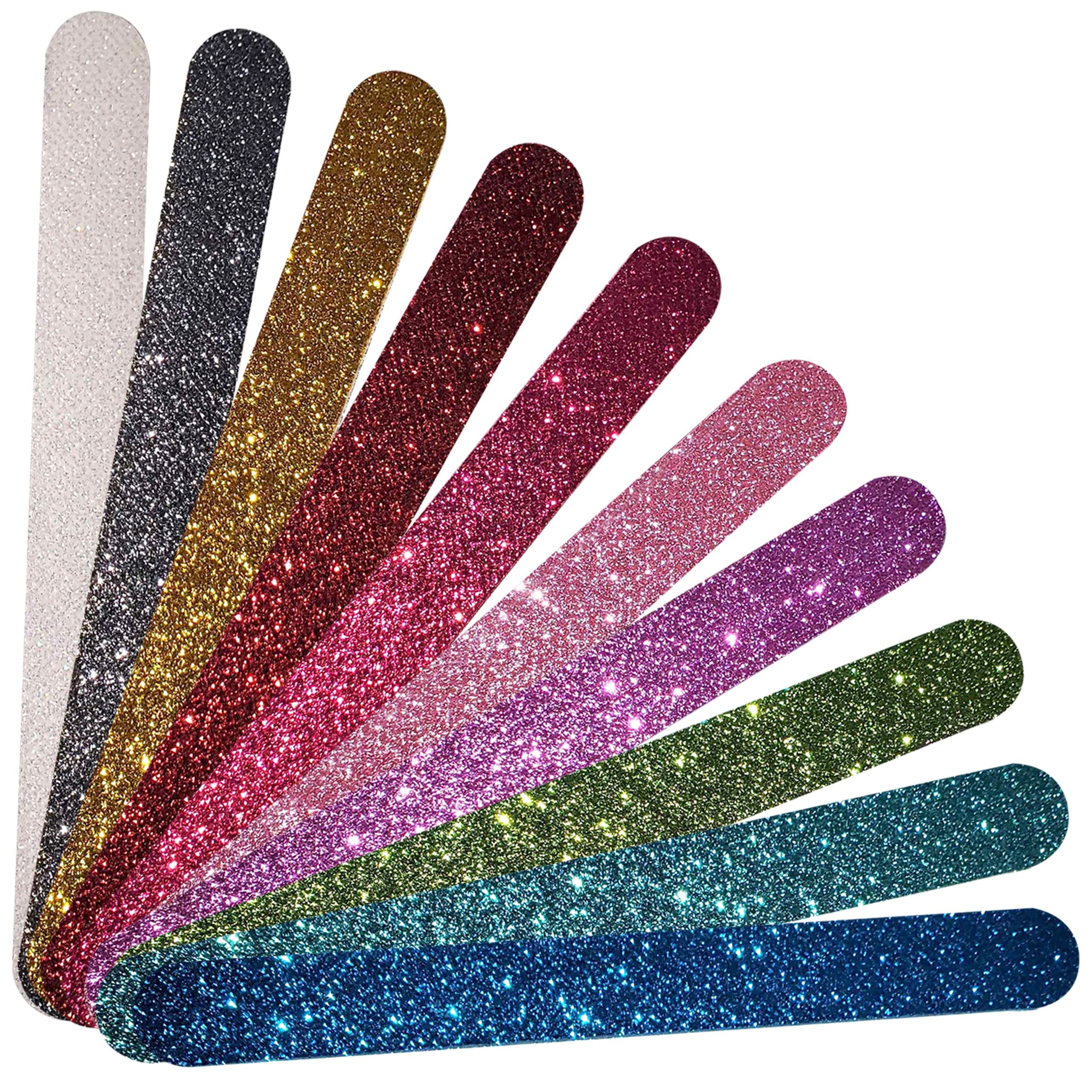 P2P Nails Glitter Colorful Nail File Strips - Manicure and Pedicure Nail Buffers - Double Sided Filers for Shaping and Smoothing Toenails and Fingernails (Regular, 10)