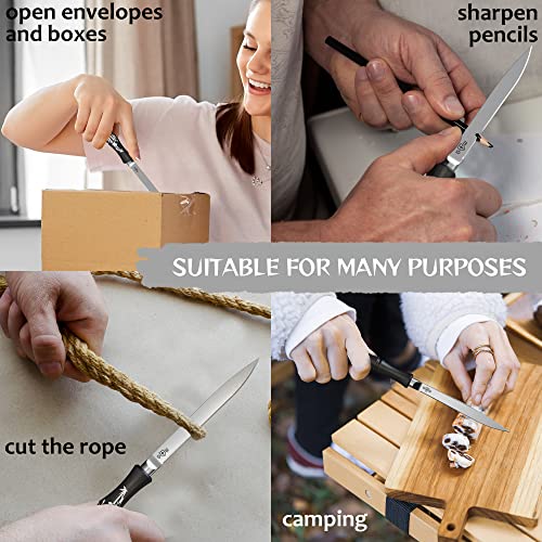 GOOD WORKER Japanese Utility Knife - Letter Opener - Envelope Opener - Mail Opener - Small Black Fixed Blade Knife for Men Women - Kubaton - Secret Santa Gift 130129
