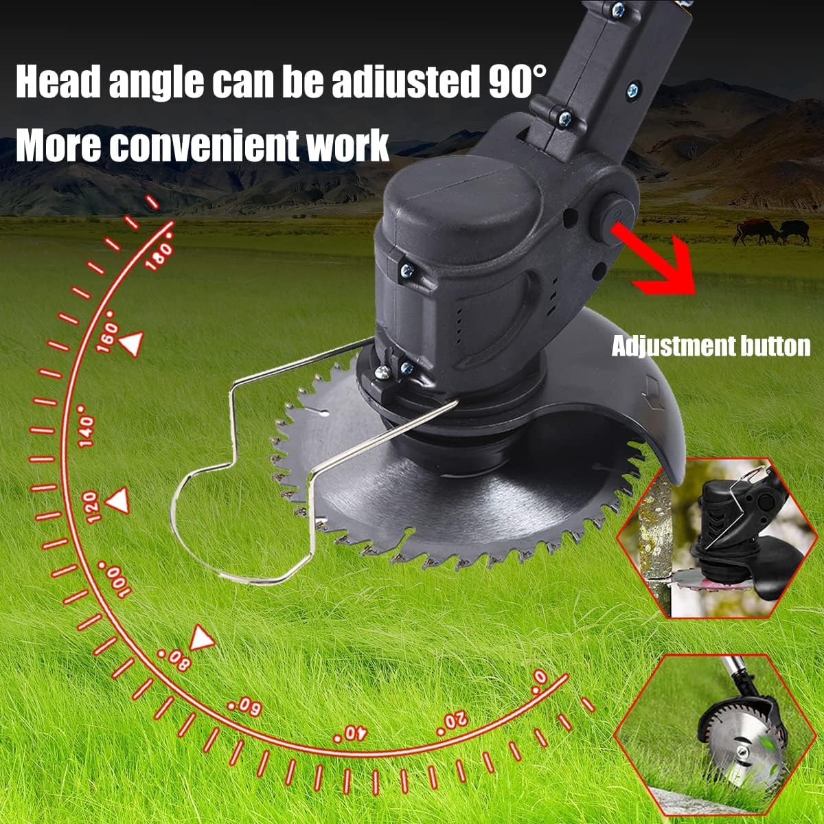 Weed Wacker Cordless Electric Battery Powered Weed Eater, 21V Lightweight Grass Trimmer Edger Lawn Tool with 2Pcs 2000mAh Battery, Push Wheeled Weed Brush Cutter No String Trimmer for Yard and Garden