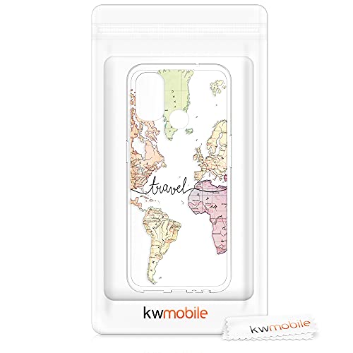 kwmobile Clear Case Compatible with OnePlus Nord N100 - Phone Case Soft TPU Cover - Travel Black/Multicolor/Transparent