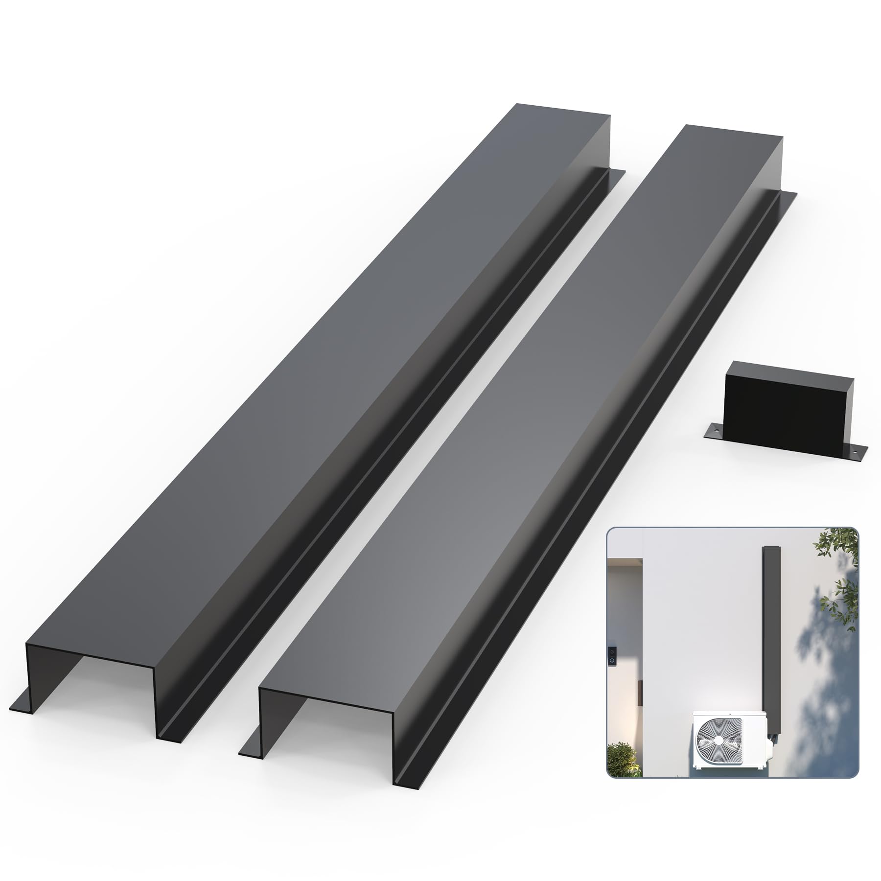 Flamorrow Metal Line Set Cover Kit, Decorative AC Line Cover Kit for Mini Split Air Conditioners and Central AC, Heat Pump Systems, 6 x 4 inch, Black