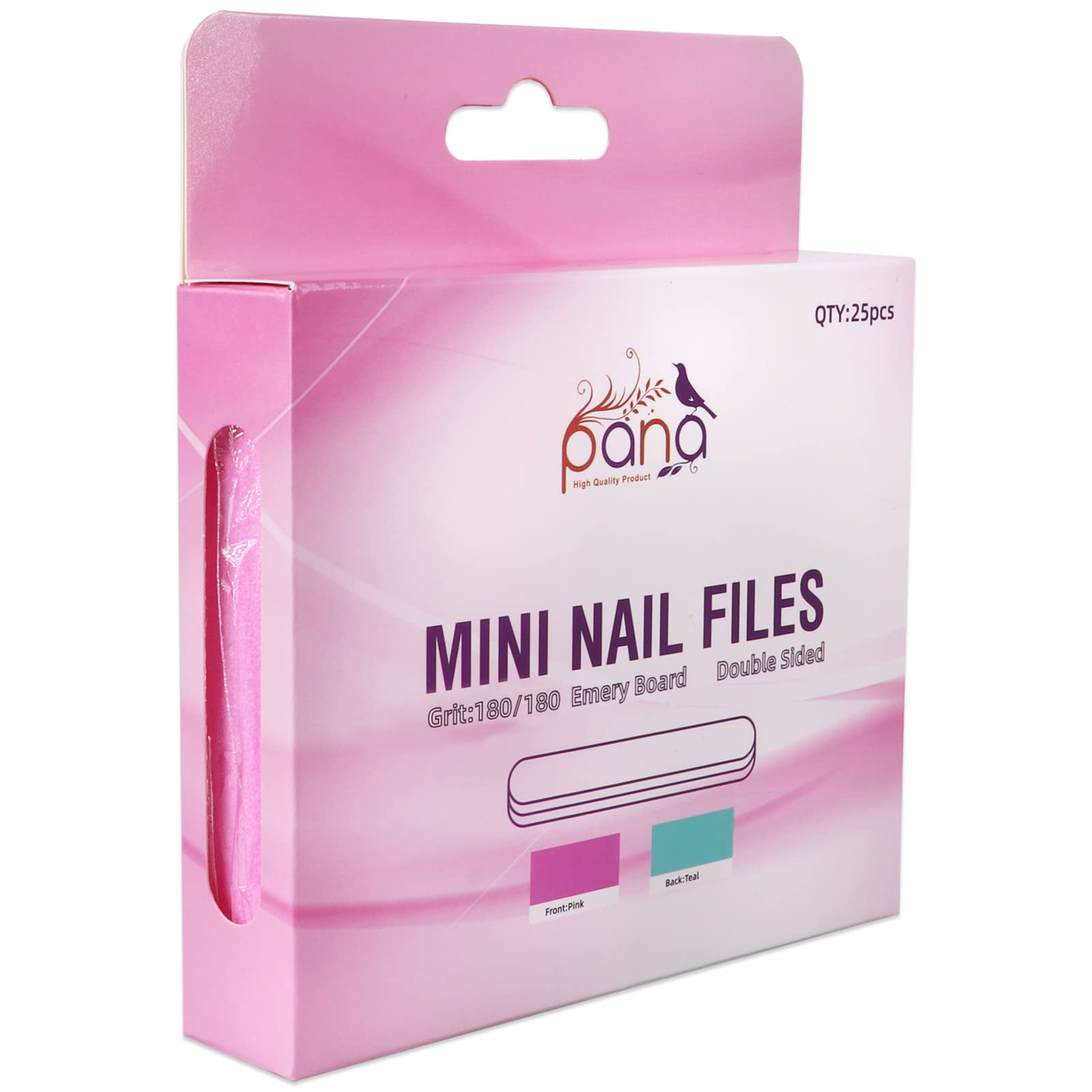 25PCS Mini Size PANA Professional Double Sided Nail Files - Pink&Teal, 180/180 Grit - Emery Board Nail Buffering File Manicure Pedicure Nail Polisher Washable