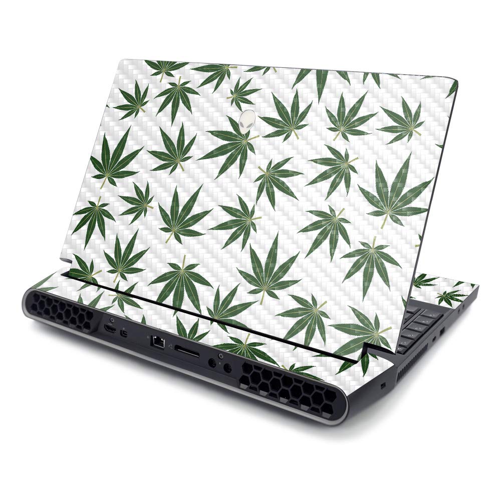 MightySkins Carbon Fiber Skin Compatible with Alienware Area-51M 17" (2019) - Pot Leaves Green | Protective, Durable Textured Carbon Fiber Finish | Easy to Apply and Change Style | Made in The USA
