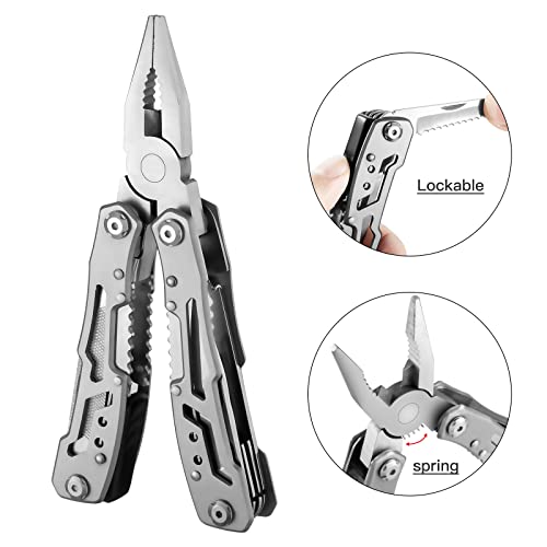 14-In-1 Multitool Pliers,Premium Portable Multi Tool ,with Safety Locking Professional Stainless Steel Multitool Pliers Pocket Knife,Apply to Survival, Camping, Gifts for Dad Husband Boyfriend