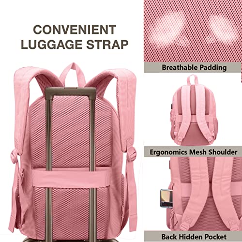 KEOFID Classic Travel backpack for Men and Women, Anti Theft Laptop Backpack with USB Charging Port for Work, Large Bag for College, Water Resistent(Bright Pink)