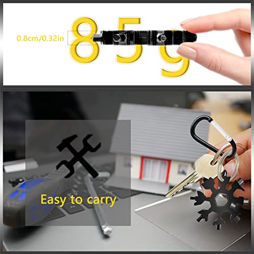 MATHARAGO Snowflake Multitool, 1pcs Snowflake Tool Stainless Steel 18 in 1 Snowflake Multitool with Carabiner Clip, Keyring and Storage Bag for Christmas Gift Men's Present(Black)