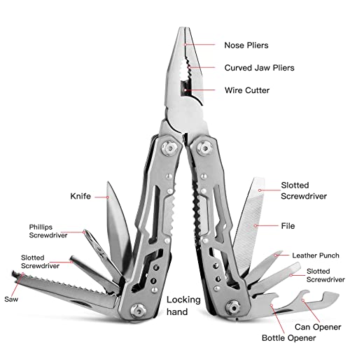 14-In-1 Multitool Pliers,Premium Portable Multi Tool ,with Safety Locking Professional Stainless Steel Multitool Pliers Pocket Knife,Apply to Survival, Camping, Gifts for Dad Husband Boyfriend