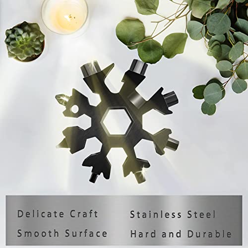 MATHARAGO Snowflake Multitool, 1pcs Snowflake Tool Stainless Steel 18 in 1 Snowflake Multitool with Carabiner Clip, Keyring and Storage Bag for Christmas Gift Men's Present(Black)