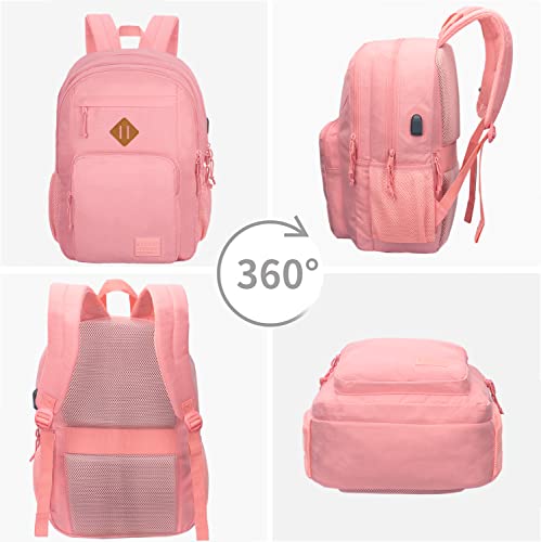KEOFID Classic Travel backpack for Men and Women, Anti Theft Laptop Backpack with USB Charging Port for Work, Large Bag for College, Water Resistent(Bright Pink)