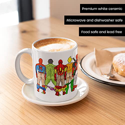 Switzer Kreations Superhero Butts Mug, Funny Gift for Friends and Family, Coffee Mug with Superhero Butts, Ceramic 11oz 15oz, White (11 Ounces)