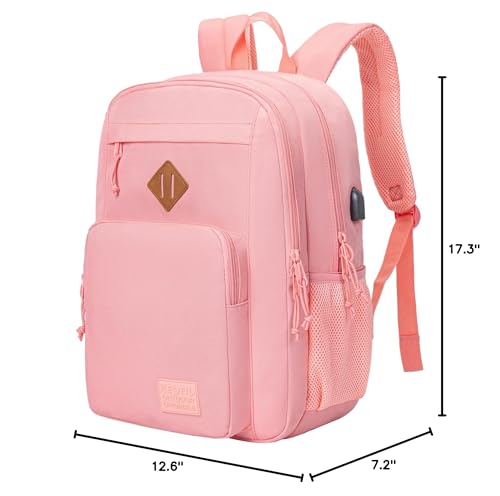 KEOFID Classic Travel backpack for Men and Women, Anti Theft Laptop Backpack with USB Charging Port for Work, Large Bag for College, Water Resistent(Bright Pink)