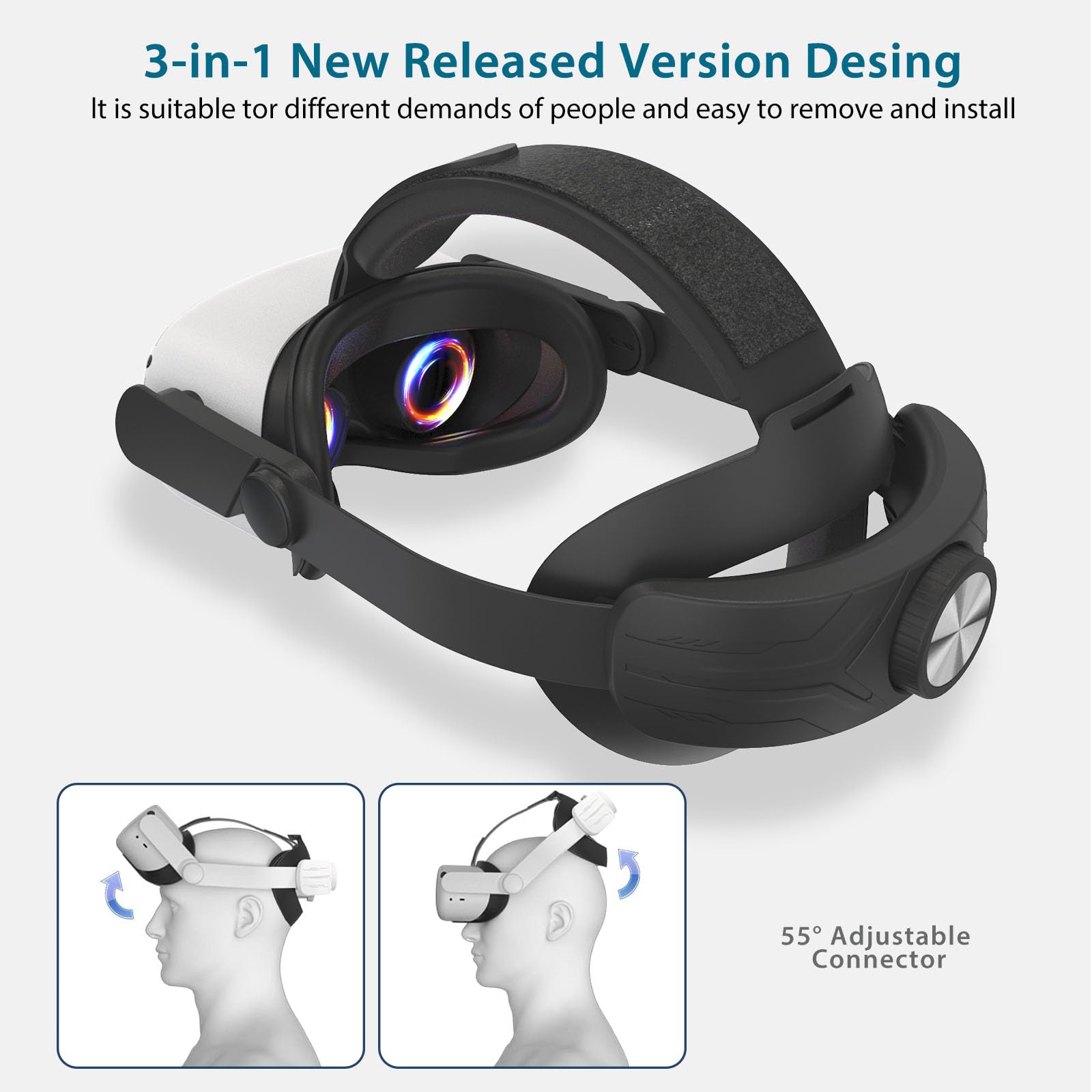 Comfort Head Strap for Meta Quest 2, MTomatoVR Lightweight Elite Replacement Strap Reduce Face Pressure Comfortable Convenient Flip Design Headset for Oculus Quest 2 VR Accessaries, Black