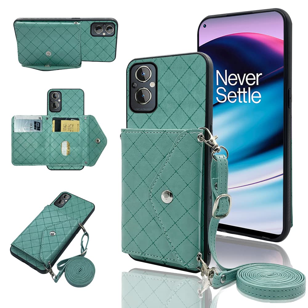 Compatible with OnePlus Nord N20 5G Wallet Case with Crossbody Shoulder Strap and Stand Leather Credit Card Holder Lanyard Cell Phone Cover for One Plus N 20 G5 1 Plus 20N 1plus One+ 1+ N205G Green