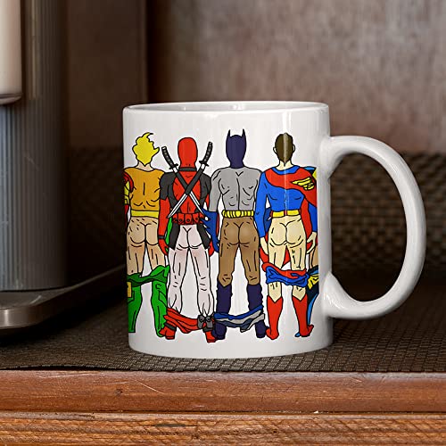 Switzer Kreations Superhero Butts Mug, Funny Gift for Friends and Family, Coffee Mug with Superhero Butts, Ceramic 11oz 15oz, White (11 Ounces)