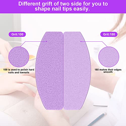 Lermende 20PCS Nail Buffer for Acrylic Nails, Mini Nail Buffer Block, Double Sided 100/180 Grit Nail File, Half Moon Nail Files and Buffers for Gel Polish Nails, Pedicure, Manicure(Purple)