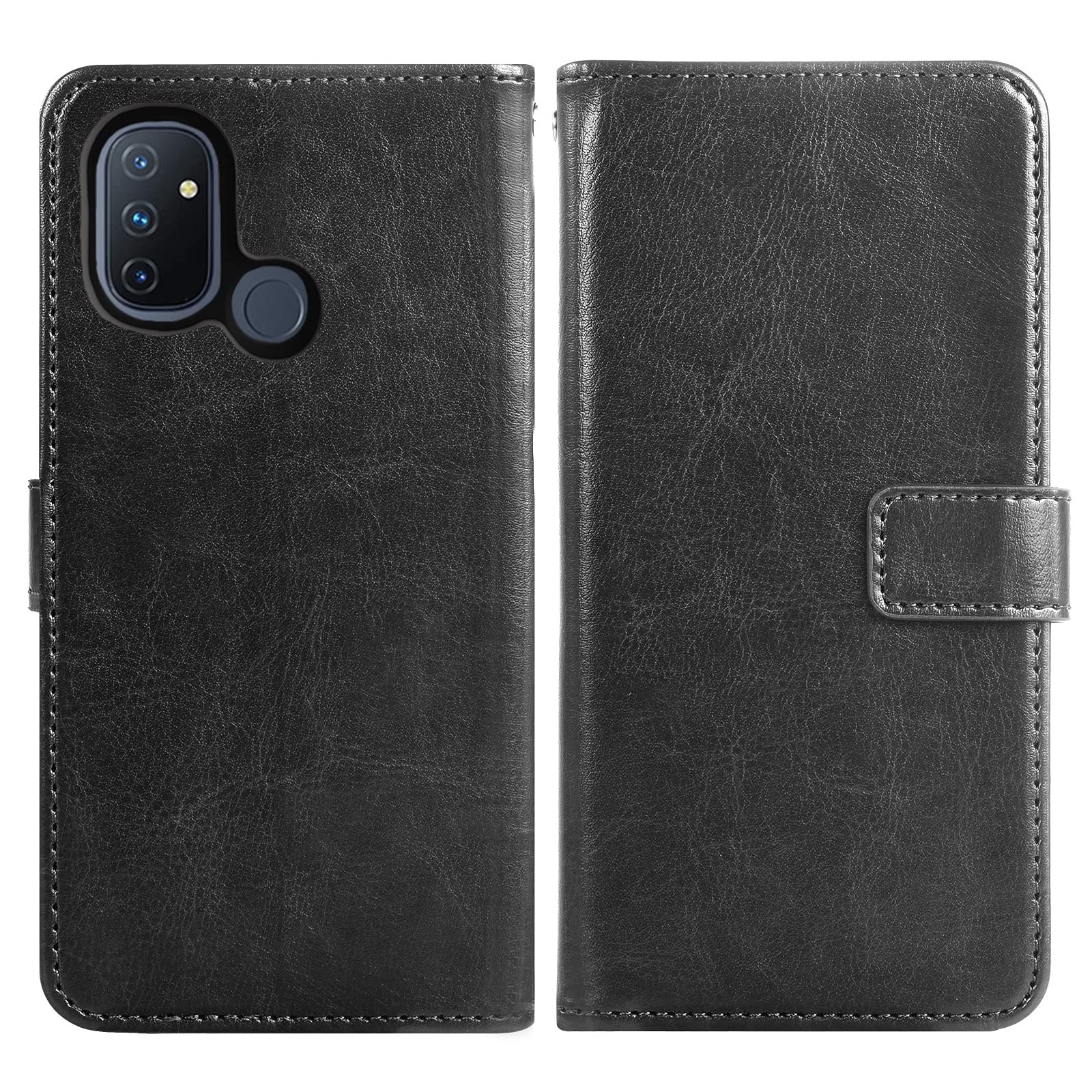 Asuwish Compatible with OnePlus Nord N100 Wallet Case Tempered Glass Screen Protector Leather Flip Cover Card Holder Stand Cell Phone Cases for One Plus N 100 4G 1 Plus 1plus One+ 1+ 100N Men Black