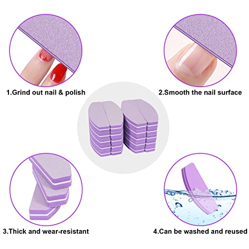 Lermende 20PCS Nail Buffer for Acrylic Nails, Mini Nail Buffer Block, Double Sided 100/180 Grit Nail File, Half Moon Nail Files and Buffers for Gel Polish Nails, Pedicure, Manicure(Purple)