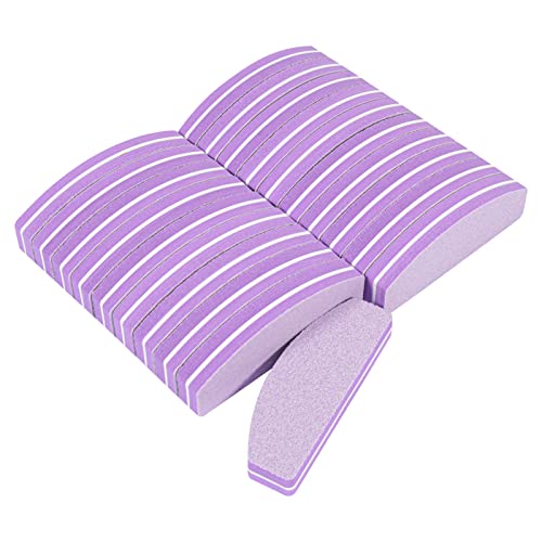 Lermende 20PCS Nail Buffer for Acrylic Nails, Mini Nail Buffer Block, Double Sided 100/180 Grit Nail File, Half Moon Nail Files and Buffers for Gel Polish Nails, Pedicure, Manicure(Purple)