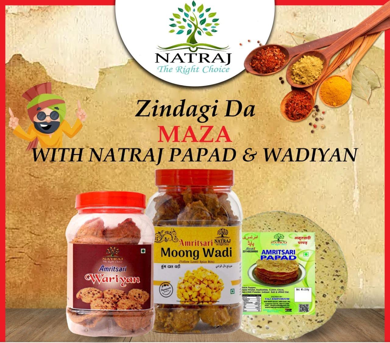 Natraj The Right Choice Amritsari PUNJABI Moong Dal Wadi/Badi/Mung Mangodi|Mangori|Punjabi Wadiyan |Sun Dried Lentil Spice Bits Medium Spicy- 300gm WARIYAN