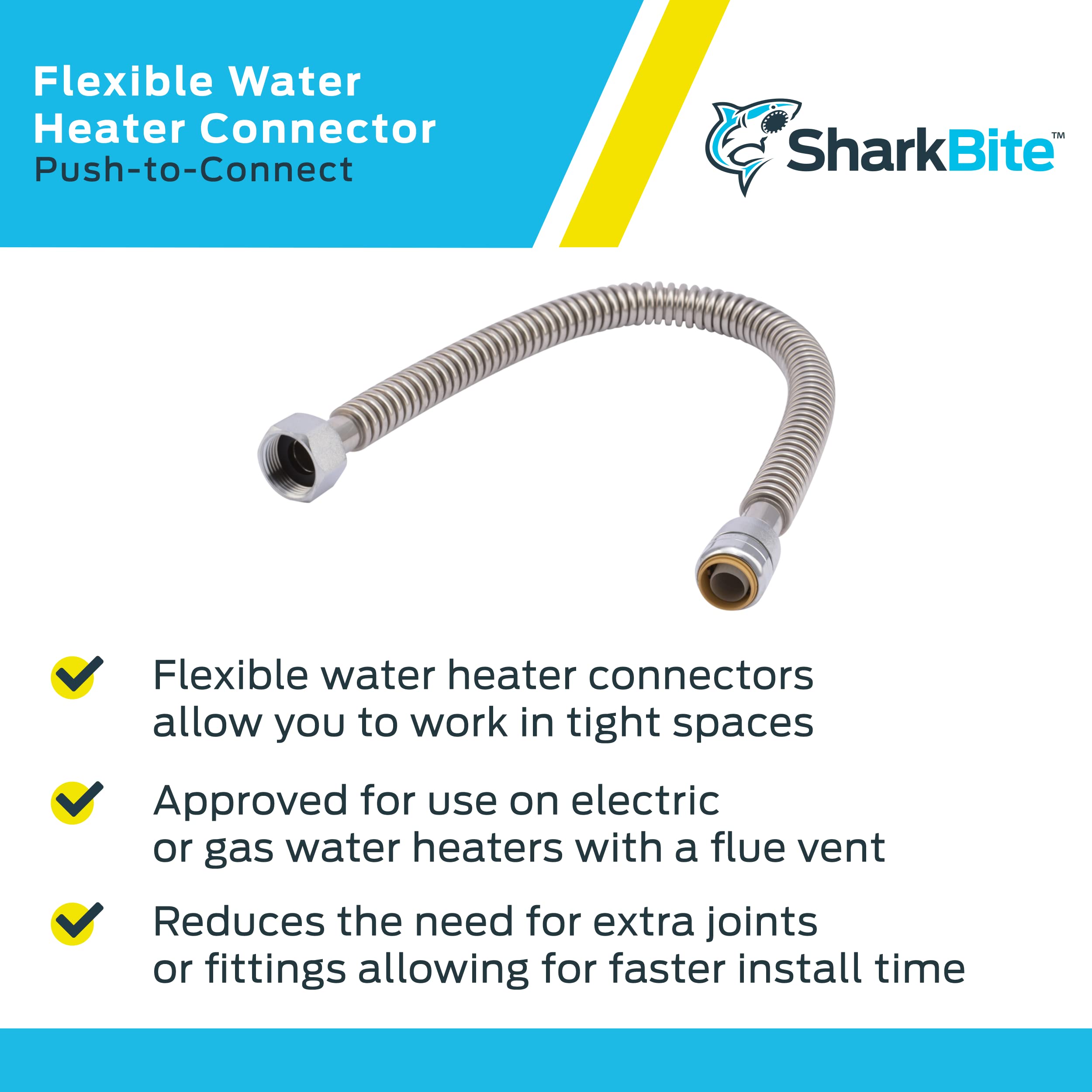 SharkBite 3/4 Inch x 1 Inch FIP x 24 Inch Stainless Steel Corrugated Flexible Water Softener Connector, Push to Connect Brass Plumbing Fitting, PEX Pipe, Copper, CPVC, PE-RT, SS3086FLEX24LF
