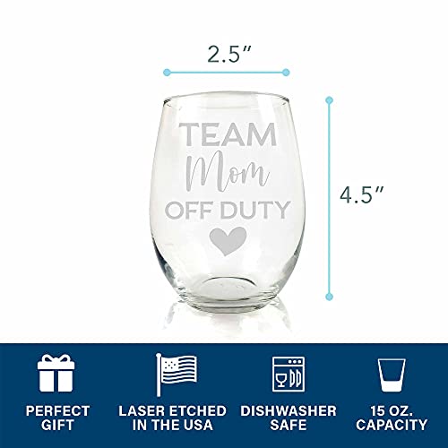 Team Mom Off Duty Stemless Wine Glass - Cheerleading Coach, Coach Gift, High School Coach, End Of Season Gift, Cheer Mom, Team Mom