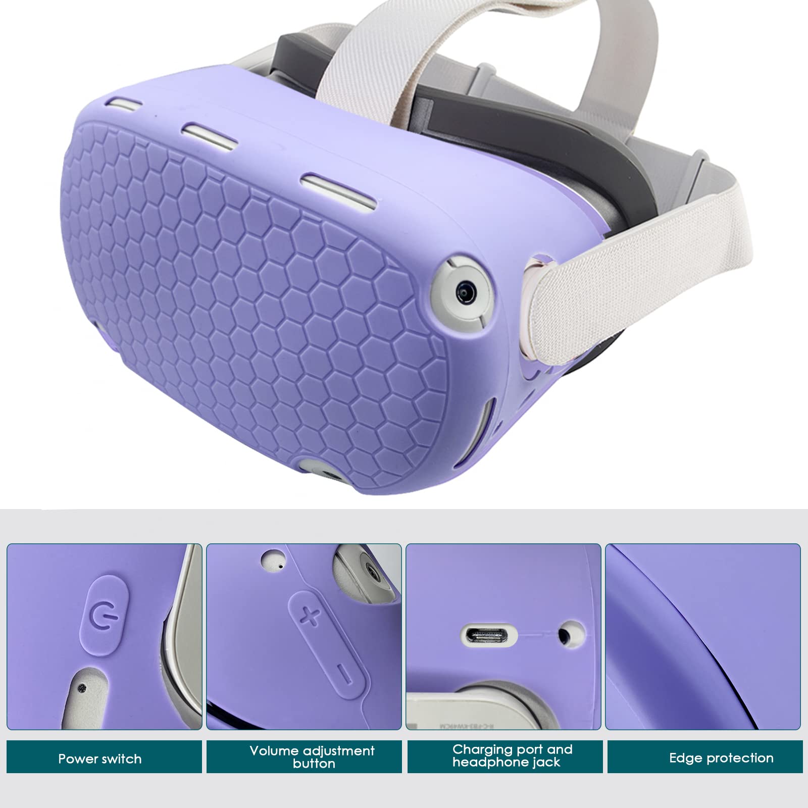 JYMEGOVR for Oculus Quest 2 Silicone Cover, Protective Cover Accessories for Meta VR, Multi Colors Soft Shell Skin, Controller Grips & Face Cover Set (Purple)