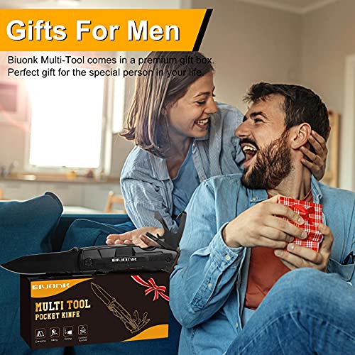 Multitool Pocket Knife for Men, Cool Gadgets Birthday Gifts for Men Him Dad Boyfriend, Folding Tactical Knife with Blade, Plier, Screwdriver for Camping Hiking Fishing