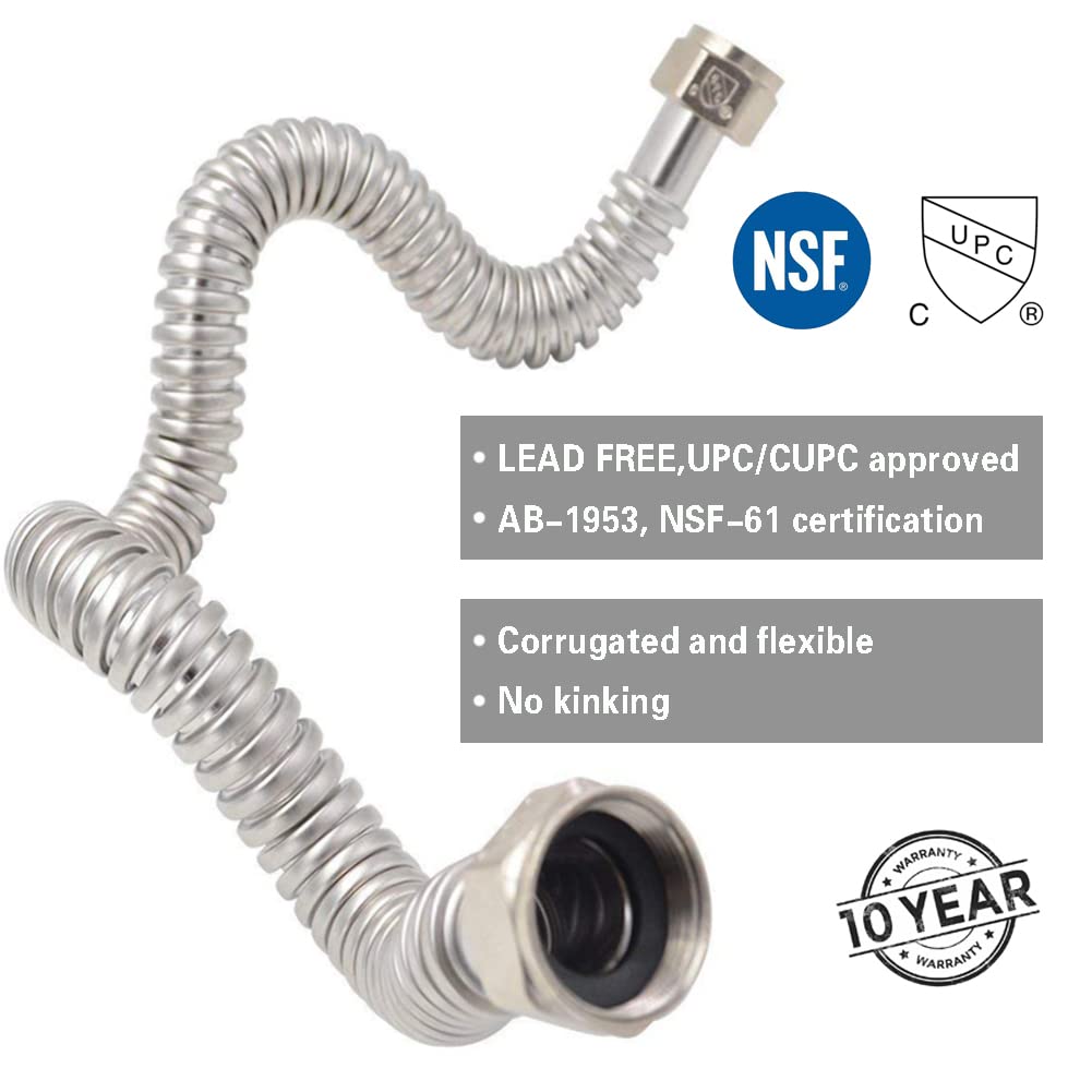 TT FLEX Stainless Steel Corrugated Water Heater Connector Flexible for Water Heater Water Softener,1" FIP x 1" FIP, 0.7" ID x 18" Length (2 Pack)