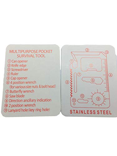 Ninja Outdoorsman 11 in 1 Stainless Steel Credit Card Pocket Sized Survival Multi Functional Tool - Stocking Stuffers, Christmas Gifts Under 10 Dollars (Single, Silver)