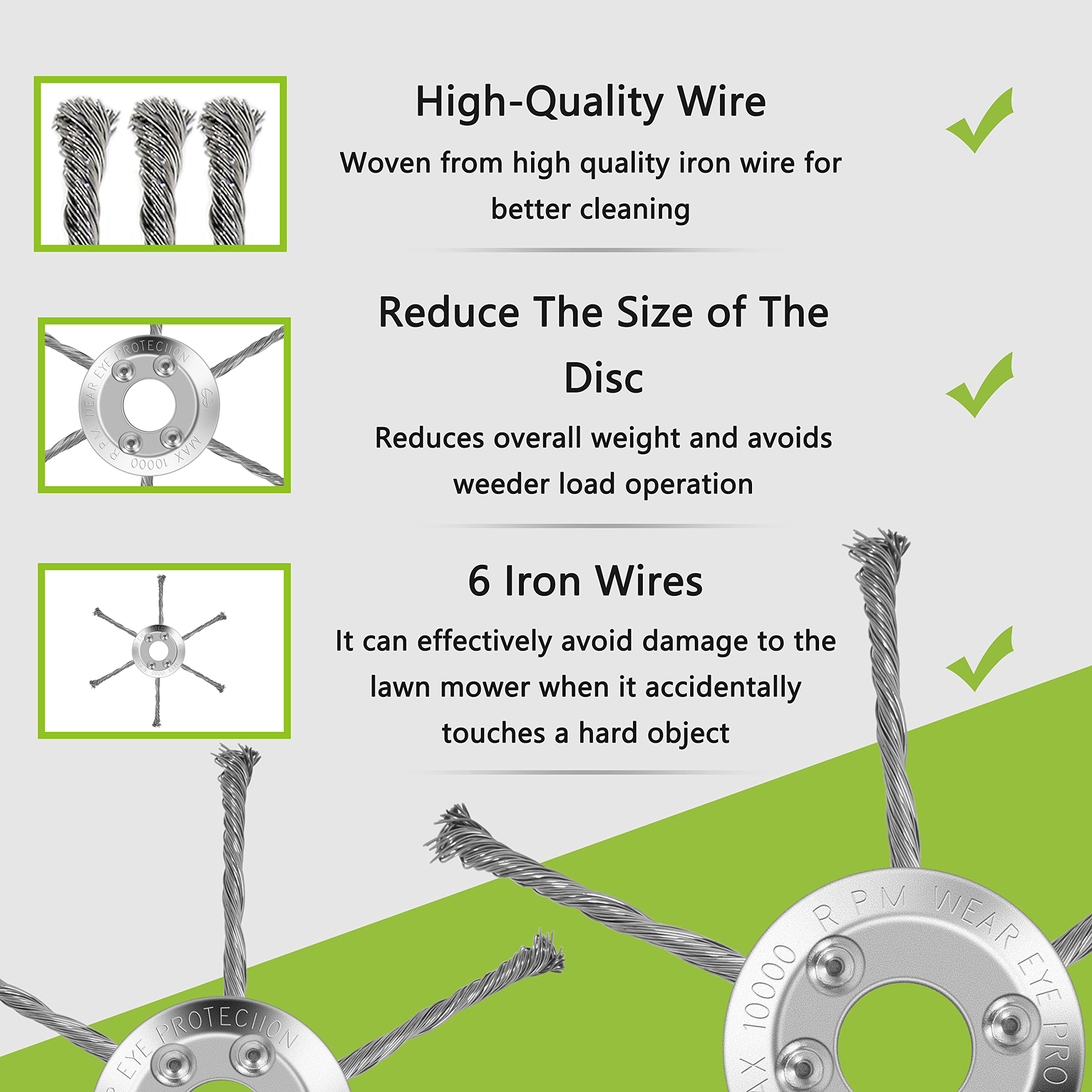 8inch Steel Wire Brush Cutter Trimmer Head,Upgraded Less Twisted Wires Unbreakable Wired Trimmer Blade,Less Load for Grass String Trimmer,Indestructible Durable Metal Weed Trimmer Head,Universal Fit