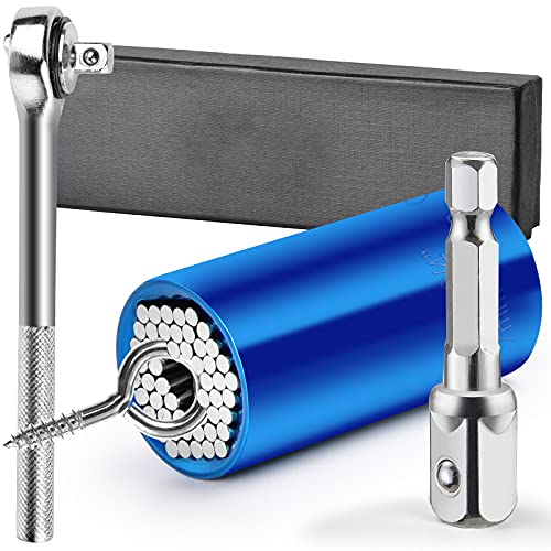 Universal Socket, Super Socket Set Self-adjusting with Power Drill Adapter and Drive Ratchet Wrench Handle, 1/4'' - 3/4'' (7-19mm) 3 Pack Grip Gadgets Cool Tool Gift for Men Dad Husband DIY Stuff,Blue