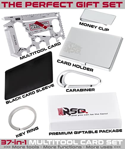 37-in-1 Credit Card Tool Gift Set. EDC Silver Multitool Card with Multifunction Tools & Accessories. Perfect Stocking Stuffer Gifts for Men, Dads, Husbands, HandyMen, Do It & Yourselfers