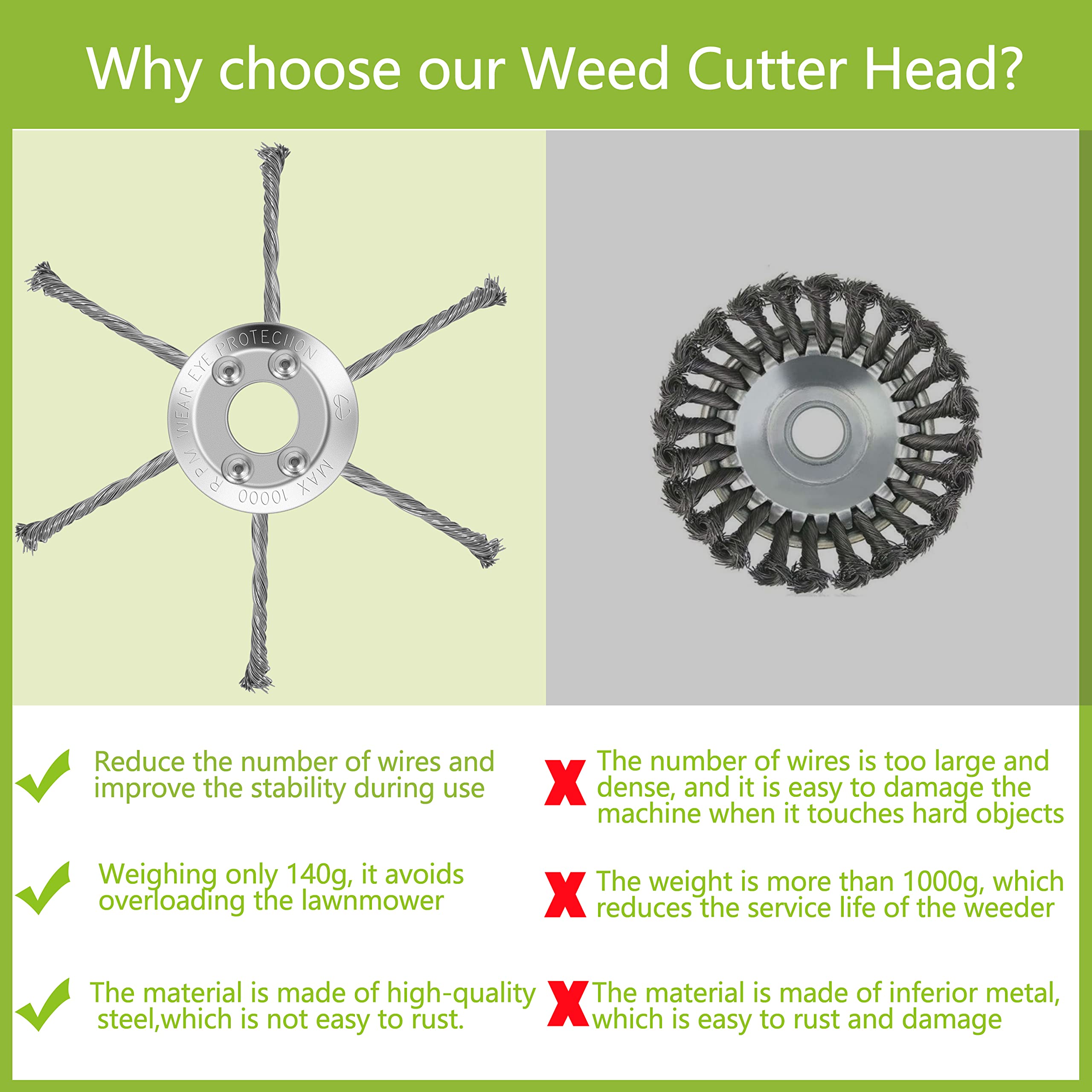 8inch Steel Wire Brush Cutter Trimmer Head,Upgraded Less Twisted Wires Unbreakable Wired Trimmer Blade,Less Load for Grass String Trimmer,Indestructible Durable Metal Weed Trimmer Head,Universal Fit
